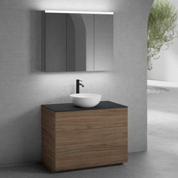 neoro n50 Unterschrank B: 100 cm mit 2 Ausz&uuml;gen, Waschtisch &Oslash; 45 cm wei&szlig; matt, mit Spiegelschrank f&uuml;r die Schweiz,,
