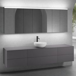 neoro n50 M&ouml;belanlage B: 220 cm mit 6 Ausz&uuml;gen, Waschtisch &Oslash; 40 cm wei&szlig; matt, mit Spiegelschrank f&uuml;r die Schweiz,,