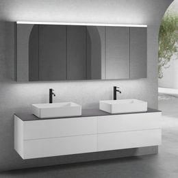 neoro n50 M&ouml;belanlage B: 200 cm mit 4 Ausz&uuml;gen, 2 Waschtische B: 58 cm wei&szlig; matt, mit Spiegelschrank f&uuml;r die Schweiz,,