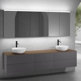 neoro n50 M&ouml;belanlage B: 220 cm mit 6 Ausz&uuml;gen, 2 Waschtische &Oslash; 40 cm wei&szlig; matt, mit Spiegelschrank f&uuml;r die Schweiz,,