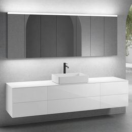 neoro n50 M&ouml;belanlage B: 220 cm mit 6 Ausz&uuml;gen, Waschtisch B: 58 cm wei&szlig; matt, mit Spiegelschrank f&uuml;r die Schweiz,,
