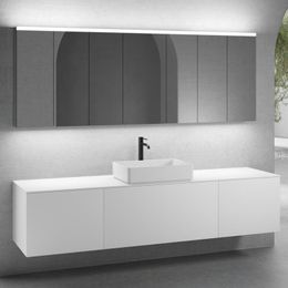 neoro n50 M&ouml;belanlage B: 220 cm mit 3 Ausz&uuml;gen, Waschtisch B: 58 cm wei&szlig; matt, mit Spiegelschrank f&uuml;r die Schweiz,,