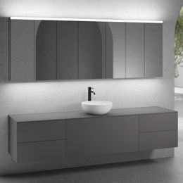 neoro n50 M&ouml;belanlage B: 220 cm mit 5 Ausz&uuml;gen, Waschtisch &Oslash; 45 cm wei&szlig; matt, mit Spiegelschrank f&uuml;r die Schweiz,,