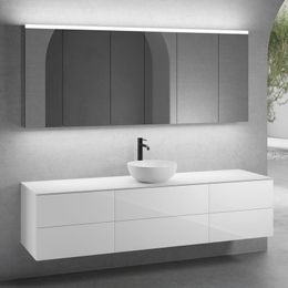 neoro n50 M&ouml;belanlage B: 200 cm mit 6 Ausz&uuml;gen, Waschtisch &Oslash; 45 cm wei&szlig; matt, mit Spiegelschrank f&uuml;r die Schweiz,,