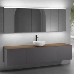 neoro n50 M&ouml;belanlage B: 220 cm mit 3 Ausz&uuml;gen, Waschtisch &Oslash; 40 cm wei&szlig; matt, mit Spiegelschrank f&uuml;r die Schweiz,,