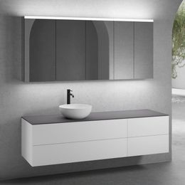 neoro n50 M&ouml;belanlage B: 180 cm mit 4 Ausz&uuml;gen, Waschtisch &Oslash; 40 cm wei&szlig; matt, mit Spiegelschrank f&uuml;r die Schweiz,,