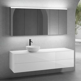 neoro n50 M&ouml;belanlage B: 180 cm mit 4 Ausz&uuml;gen, Waschtisch &Oslash; 45 cm wei&szlig; matt, mit Spiegelschrank f&uuml;r die Schweiz,,