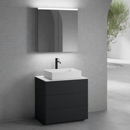 neoro n50 Unterschrank B: 80 cm mit 3 Ausz&uuml;gen, Waschtisch B: 58 cm wei&szlig; matt, mit Spiegelschrank f&uuml;r die Schweiz,,