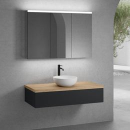 neoro n50 Unterschrank B: 120 cm mit 1 Auszug, Waschtisch &Oslash; 45 cm wei&szlig; matt, mit Spiegelschrank f&uuml;r die Schweiz,, BN0106WM+BN0414BM+BN0404W1+BN0488MI,