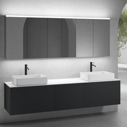 neoro n50 M&ouml;belanlage B: 220 cm mit 3 Ausz&uuml;gen, 2 Waschtische B: 58 cm wei&szlig; matt, mit Spiegelschrank f&uuml;r die Schweiz,,
