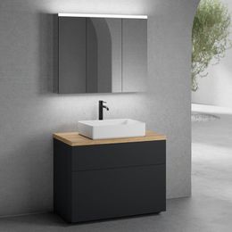 neoro n50 Unterschrank B: 100 cm mit 2 Ausz&uuml;gen, Waschtisch B: 58 cm wei&szlig; matt, mit Spiegelschrank f&uuml;r die Schweiz,,