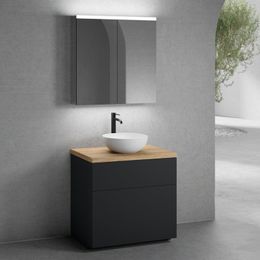 neoro n50 Unterschrank B: 80 cm mit 2 Ausz&uuml;gen, Waschtisch &Oslash; 40 cm wei&szlig; matt, mit Spiegelschrank f&uuml;r die Schweiz,,