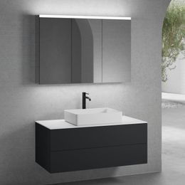 neoro n50 Unterschrank B: 120 cm mit 2 Ausz&uuml;gen, Waschtisch B: 58 cm wei&szlig; matt, mit Spiegelschrank f&uuml;r die Schweiz,,