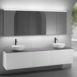 neoro n50 M&ouml;belanlage B: 220 cm mit 3 Ausz&uuml;gen, 2 Waschtische &Oslash; 40 cm wei&szlig; matt, mit Spiegelschrank f&uuml;r die Schweiz,,