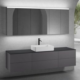 neoro n50 M&ouml;belanlage B: 200 cm mit 6 Ausz&uuml;gen, Waschtisch B: 58 cm wei&szlig; matt, mit Spiegelschrank f&uuml;r die Schweiz,,