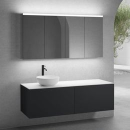 neoro n50 M&ouml;belanlage B: 160 cm mit 2 Ausz&uuml;gen, Waschtisch &Oslash; 45 cm wei&szlig; matt, mit Spiegelschrank f&uuml;r die Schweiz,,