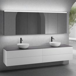 neoro n50 M&ouml;belanlage B: 240 cm mit 4 Ausz&uuml;gen, 2 Waschtische &Oslash; 40 cm wei&szlig; matt, mit Spiegelschrank f&uuml;r die Schweiz,,