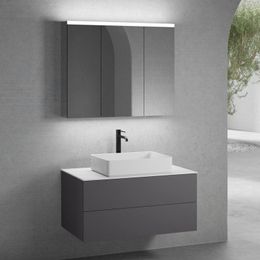 neoro n50 Unterschrank B: 100 cm mit 2 Ausz&uuml;gen, Waschtisch B: 58 cm wei&szlig; matt, mit Spiegelschrank f&uuml;r die Schweiz,,