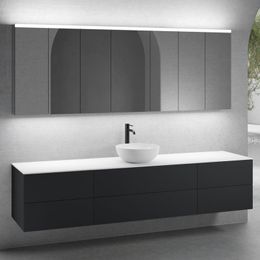 neoro n50 M&ouml;belanlage B: 220 cm mit 6 Ausz&uuml;gen, Waschtisch &Oslash; 45 cm wei&szlig; matt, mit Spiegelschrank f&uuml;r die Schweiz,,