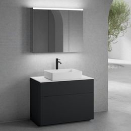 neoro n50 Unterschrank B: 100 cm mit 2 Ausz&uuml;gen, Waschtisch B: 58 cm wei&szlig; matt, mit Spiegelschrank f&uuml;r die Schweiz,,