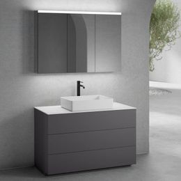 neoro n50 Unterschrank B: 120 cm mit 3 Ausz&uuml;gen, Waschtisch B: 58 cm wei&szlig; matt, mit Spiegelschrank f&uuml;r die Schweiz,,
