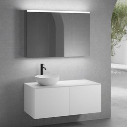 neoro n50 M&ouml;belanlage B: 120 cm mit 2 Ausz&uuml;gen, Waschtisch &Oslash; 45 cm wei&szlig; matt, mit Spiegelschrank f&uuml;r die Schweiz,,