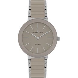 Keramikuhr Jacques Lemans "Monaco", silber (beige, silberfarben), Armbanduhren, Damen, Quarzuhr, Armbanduhr, Damenuhr, bis 10 bar wasserdicht, analog