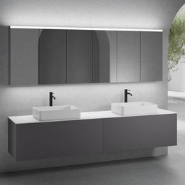 neoro n50 M&ouml;belanlage B: 240 cm mit 2 Ausz&uuml;gen, 2 Waschtische B: 58 cm wei&szlig; matt, mit Spiegelschrank f&uuml;r die Schweiz,,