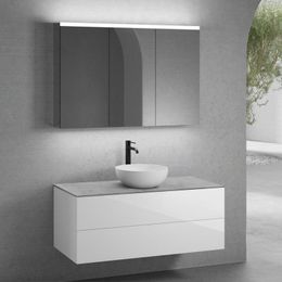 neoro n50 Unterschrank B: 120 cm mit 2 Ausz&uuml;gen, Waschtisch &Oslash; 40 cm wei&szlig; matt, mit Spiegelschrank f&uuml;r die Schweiz,,