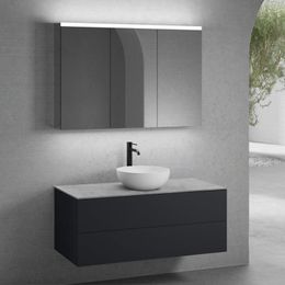 neoro n50 Unterschrank B: 120 cm mit 2 Ausz&uuml;gen, Waschtisch &Oslash; 45 cm wei&szlig; matt, mit Spiegelschrank f&uuml;r die Schweiz,,