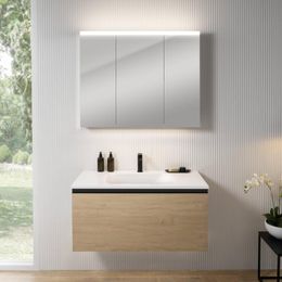 rivea Dia Unterschrank B: 101 cm mit 1 Auszug, Waschtisch mit 1 Hahnloch wei&szlig; matt, mit n50 Spiegelschrank f&uuml;r die Schweiz,,