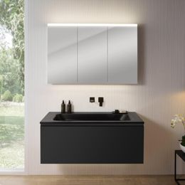 rivea Dia Unterschrank B: 121 cm mit 1 Auszug, Waschtisch ohne Hahnloch schwarz matt, mit n50 Spiegelschrank f&uuml;r die Schweiz,,