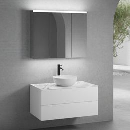 neoro n50 Unterschrank B: 100 cm mit 2 Ausz&uuml;gen, Waschtisch &Oslash; 40 cm wei&szlig; matt, mit Spiegelschrank f&uuml;r die Schweiz,,