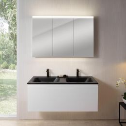 rivea Dia Unterschrank B: 121 cm mit 1 Auszug, Doppelwaschtisch mit 2 Hahnl&ouml;chern schwarz matt, mit n50 Spiegelschrank f&uuml;r die Schweiz,,