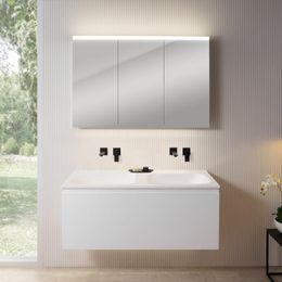 rivea Dia Unterschrank B: 121 cm mit 1 Auszug, Doppelwaschtisch ohne Hahnloch wei&szlig; matt, mit n50 Spiegelschrank f&uuml;r die Schweiz,,