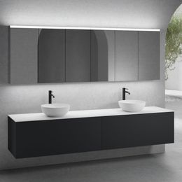 neoro n50 M&ouml;belanlage B: 240 cm mit 2 Ausz&uuml;gen, 2 Waschtische &Oslash; 45 cm wei&szlig; matt, mit Spiegelschrank f&uuml;r die Schweiz,,