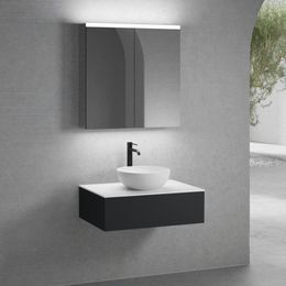 neoro n50 Unterschrank B: 80 cm mit 1 Auszug, Waschtisch &Oslash; 40 cm wei&szlig; matt, mit Spiegelschrank f&uuml;r die Schweiz,, BN0064WM+BN0412BM+BN0402WM+BN0486MI,