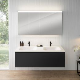 rivea Dia Unterschrank B: 141 cm mit 1 Auszug, Doppelwaschtisch mit 2 Hahnl&ouml;chern wei&szlig;, mit n50 Spiegelschrank f&uuml;r die Schweiz,,