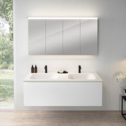 rivea Dia Unterschrank B: 141 cm mit 1 Auszug, Doppelwaschtisch mit 2 Hahnl&ouml;chern wei&szlig;, mit n50 Spiegelschrank f&uuml;r die Schweiz,,