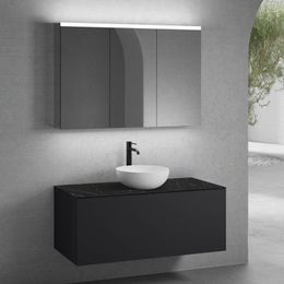 neoro n50 Unterschrank B: 120 cm mit 1 Auszug, Waschtisch &Oslash; 45 cm wei&szlig; matt, mit Spiegelschrank f&uuml;r die Schweiz,, BN0106WM+BN0434BM+BN0404C2+BN0488MI,