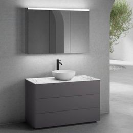 neoro n50 Unterschrank B: 120 cm mit 3 Ausz&uuml;gen, Waschtisch &Oslash; 40 cm wei&szlig; matt, mit Spiegelschrank f&uuml;r die Schweiz,,