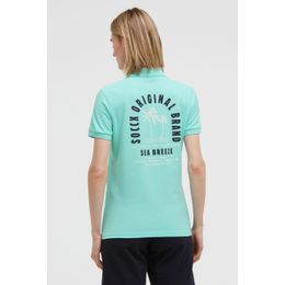 Poloshirt SOCCX, Damen, Gr. L, crystal aqua, Piqu&eacute;, Material: 95% Baumwolle, 5% Elasthan, bedruckt, regular fit normal, hoch geschlossener Ausschnitt, eingesetzt B&uuml;ndchen, Shirts, mit Puff-Print
