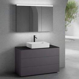 neoro n50 Unterschrank B: 120 cm mit 3 Ausz&uuml;gen, Waschtisch B: 58 cm wei&szlig; matt, mit Spiegelschrank f&uuml;r die Schweiz,,