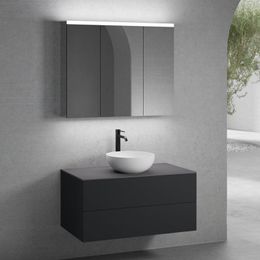 neoro n50 Unterschrank B: 100 cm mit 2 Ausz&uuml;gen, Waschtisch &Oslash; 45 cm wei&szlig; matt, mit Spiegelschrank f&uuml;r die Schweiz,,