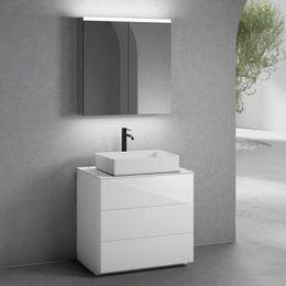 neoro n50 Unterschrank B: 80 cm mit 3 Ausz&uuml;gen, Waschtisch B: 58 cm wei&szlig; matt, mit Spiegelschrank f&uuml;r die Schweiz,,
