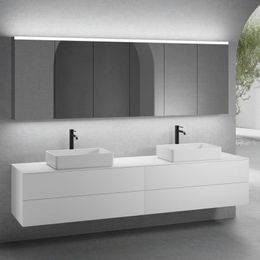 neoro n50 M&ouml;belanlage B: 240 cm mit 4 Ausz&uuml;gen, 2 Waschtische B: 58 cm wei&szlig; matt, mit Spiegelschrank f&uuml;r die Schweiz,,