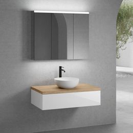 neoro n50 Unterschrank B: 100 cm mit 1 Auszug, Waschtisch &Oslash; 40 cm wei&szlig; matt, mit Spiegelschrank f&uuml;r die Schweiz,, BN0064WM+BN0413WH+BN0403W1+BN0487MI,