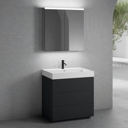 neoro n50 Unterschrank B: 80 cm mit 3 Ausz&uuml;gen, Waschtisch mit 1 Hahnloch wei&szlig; matt, mit Spiegelschrank f&uuml;r die Schweiz,, BN0138WM+BN0452BM+BN0486MI,