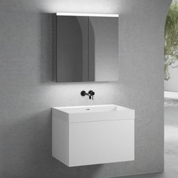 neoro n50 Unterschrank B: 80 cm mit 1 Auszug, Waschtisch ohne Hahnloch wei&szlig; matt, mit Spiegelschrank f&uuml;r die Schweiz,, BN0134WM+BN0432WM+BN0486MI,