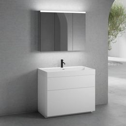 neoro n50 Unterschrank B: 100 cm mit 2 Ausz&uuml;gen, Waschtisch mit 1 Hahnloch wei&szlig; matt, mit Spiegelschrank f&uuml;r die Schweiz,, BN0139WM+BN0443WM+BN0487MI,